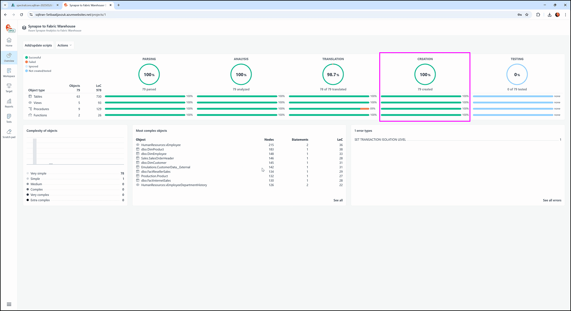 Verifying schema in the staging databases - SQL Tran - Spectral Core