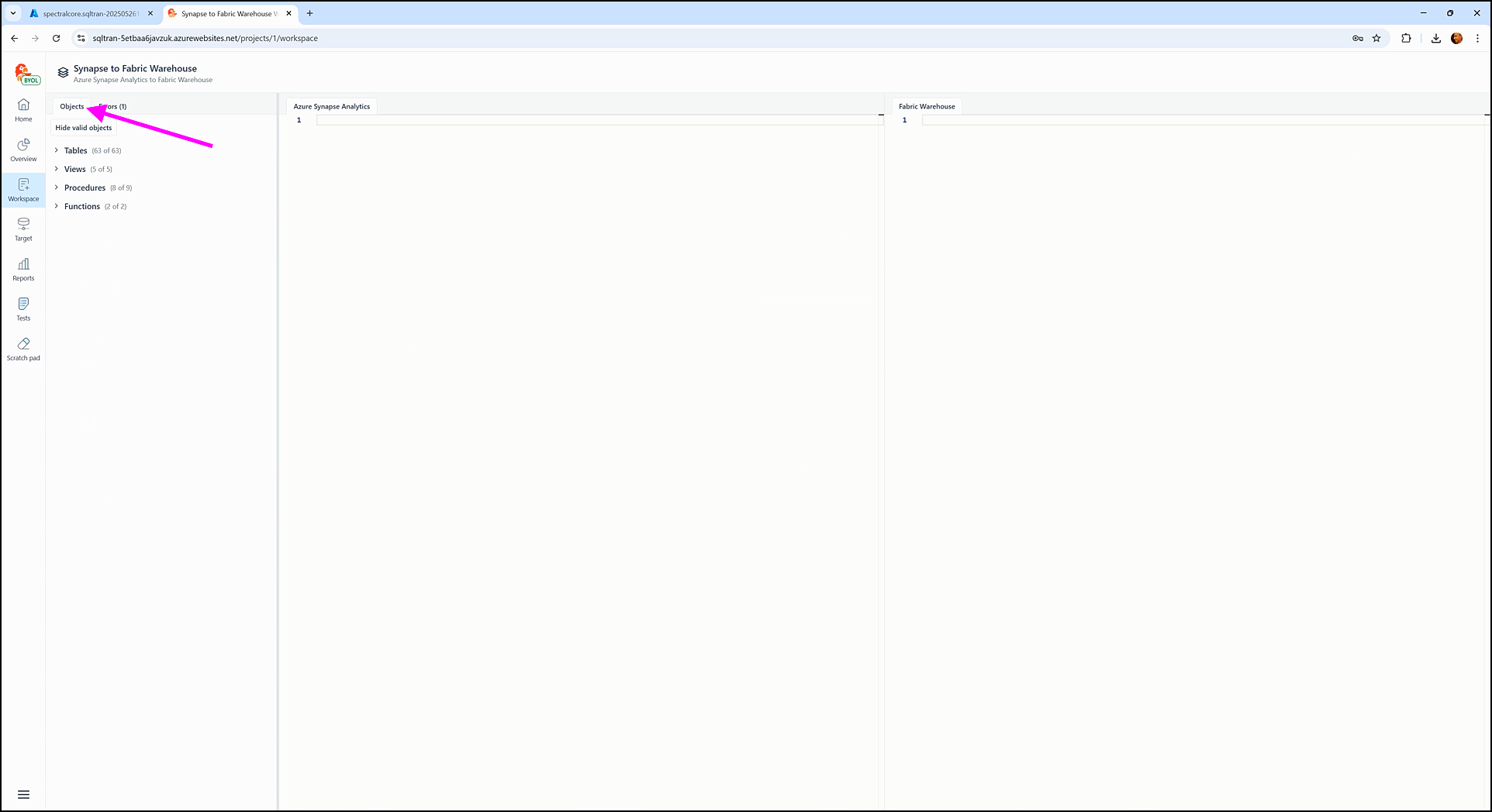Verifying schema in the staging databases - SQL Tran - Spectral Core
